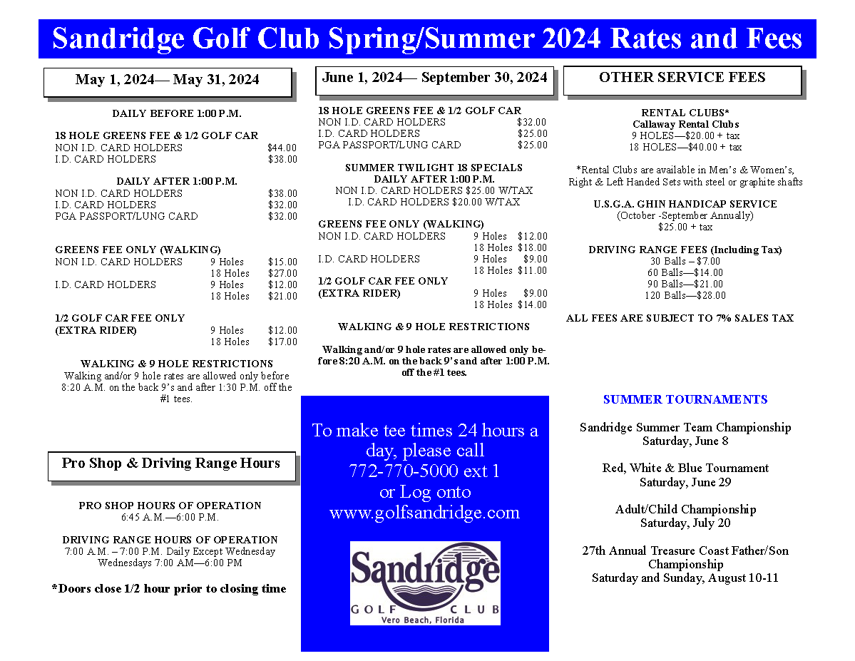 Rates - Sandridge Golf Club - Dunes Course