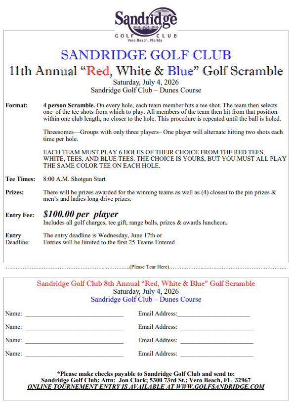 2026 Red, White & Blue Golf Tournament - Sandridge Golf Club - Dunes Course